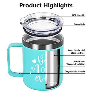 GINGPROUS Best Mom Ever Insulated Travel Mug, Mother's Day Christmas Birthday Gifts for Mom Mother New Mom Mom to Be Mama, Stainless Steel Insulated Coffee Mug with Lid and Straw(12 Oz, Mint)