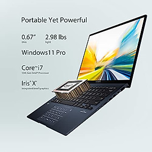 ASUS Zenbook 14 Laptop, 14” WQXGA Display, Intel Core i7-1360P CPU, Intel Iris Xe Graphics, 16GB RAM, 1TB PCIe SSD, Windows 11 Home, Ponder Blue, UX3402VA-DS74