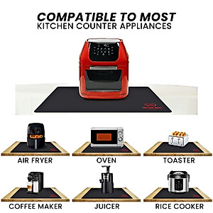 Large Black Heat Resistant Mat For Countertop, 23”x15”, Air Fryer Mat Counter Protector For Kitchen, Non Slip Silicone Kitchen Mat, Microwave Mat
