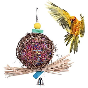 Bird Chew Toy Natural Rattan Ball Come with Paper Strips for Parrot Cockatoo African Grey Macaw Eclectus Amazon Parakeet Cockatiel Conure Budgie Lovebird Finch Cage
