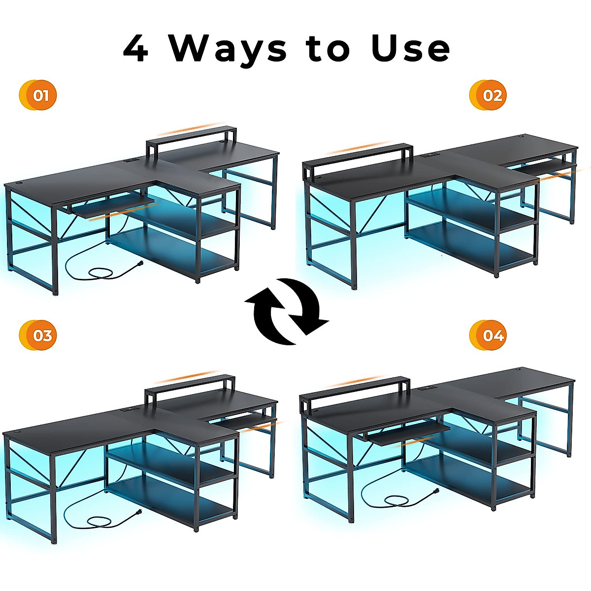 SEDETA 94.5" Office Computer Desk, 2 Person Gaming Desk with Storage, LED Lights, Keyboard Tray, Power Strip with USB & Monitor Stand, Long Two Person Desk for Home Office, Black
