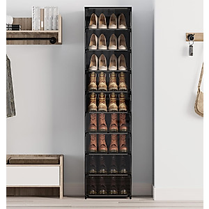 fiducial home 9 Tiers Tall Narrow Shoe Storage Cabinet for Entryway 18 Pairs High Top Shoe Cubby Container Bin with Clear Lid,Fit Size 12