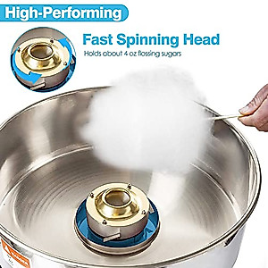 Display4top Cotton Candy Machine Commercial, Electric Cotton Candy Maker, 1080W Candy Floss Maker with Sugar Scoop and Lights Music, Perfect for Family Party Amusement Park Carnival (Blue)