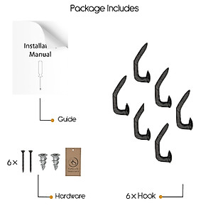 Rustic State Halle Wall Mount Cast Iron Hooks Coat Towel Bag Hat Hanger Multiuse Entryway Railroad Spike Rack Black Set of 6