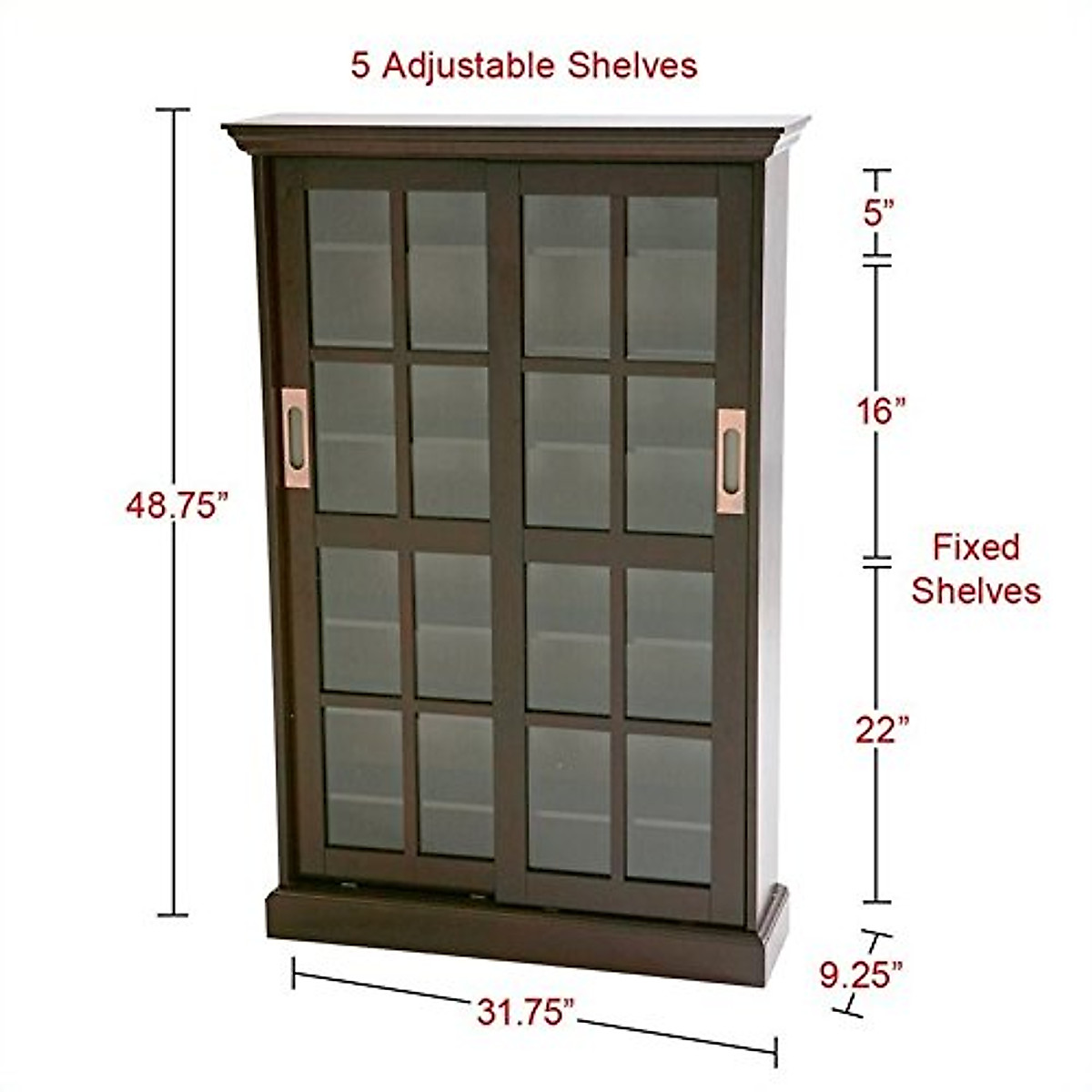 SEI Furniture Sliding Window Pane Door Display Cabinet, Espresso