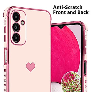 KANGHAR Compatible with Samsung A14 5G Case for Women Girl, Plating Edge Cute Love Heart Soft TPU Bumper with 4 Corners Shockproof Protection Phone Case Cover for Galaxy A14 5G(Pink)