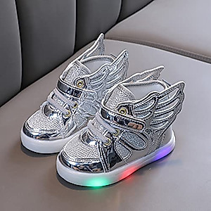 Lykmera Kids Baby Luminous Walking Shoes Led Light Girls Sport Bling Children Baby Shoes Toddler Shoes Sports Shoes (Silver, 2.5-3Years Toddler)
