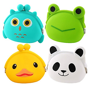 Mini Cute Silicone Coin Bag: Kids Cartoon Animal Change Pouch Small Silicone Purse for Children Toddlers Coin Change Earphone Container 4pcs Random Style