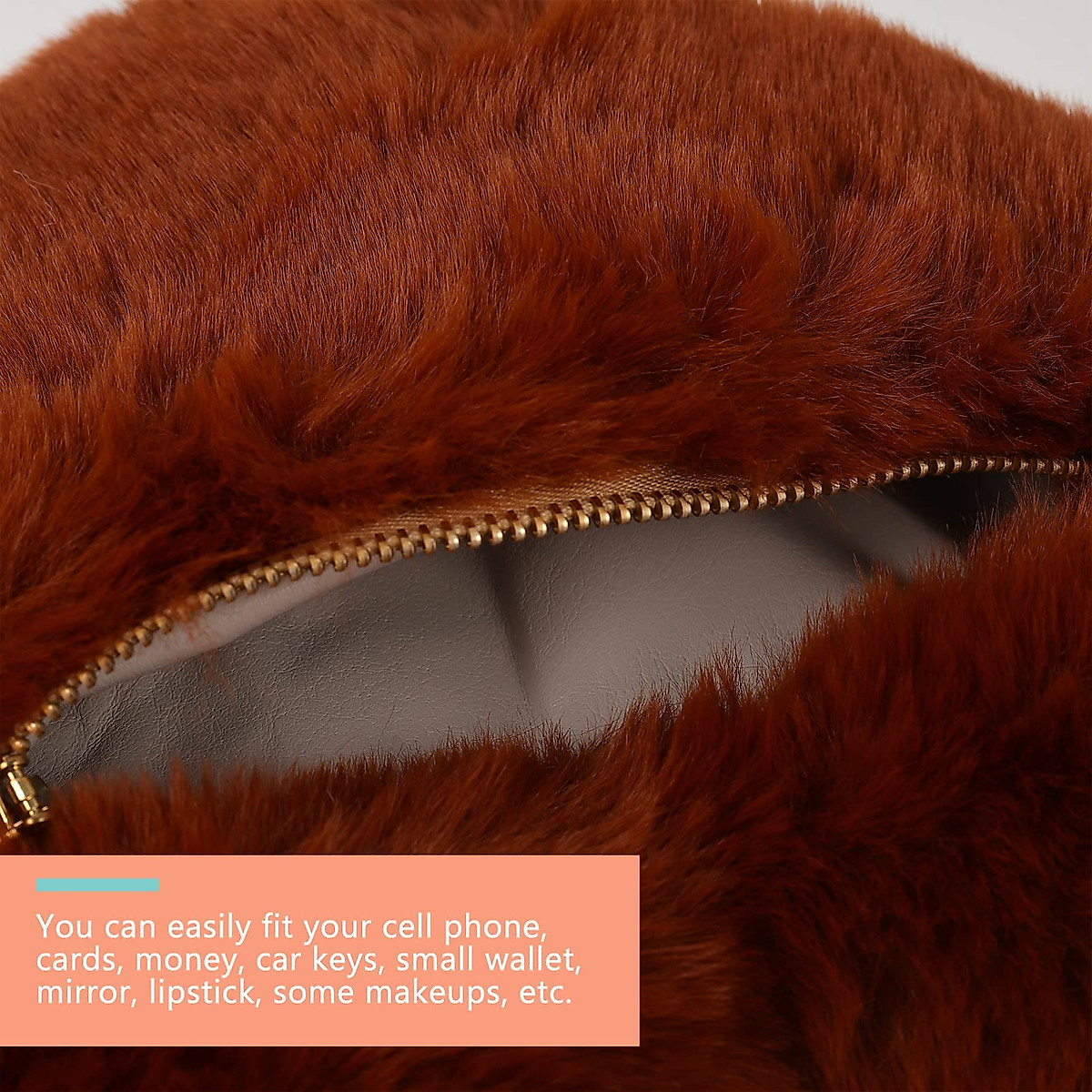 GALPADA Heart Purse Plush Heart Shaped Crossbody Bag with Chain Cute Fluffy Shoulder Bag for Women Lady Valentine- Brown