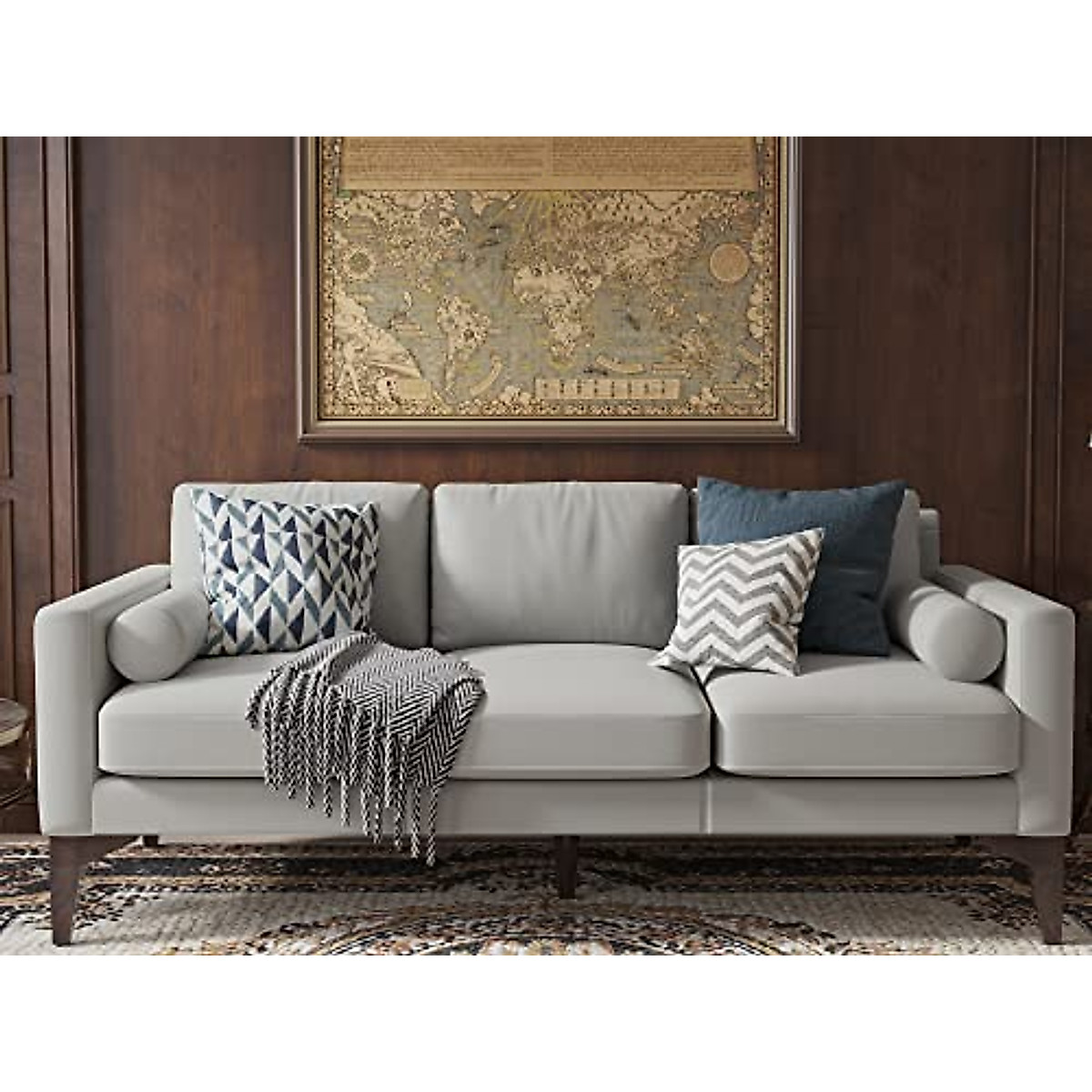 YESHOMY Rivet Mid-Century Upholstered Modern Sofa Couch, Loveseat with Sturdy Wooden Feet, No Assembly Required, 77" W, Gray Breathable Leather