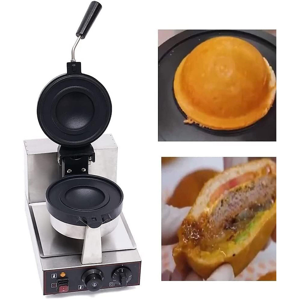 Electric Burger Waffle Maker, 1000W Commercial Single Head Non Stick Panini Press Hamburger Machine, Ice Cream Waffle Baker Machine for Home Kitchen Use Breakfast