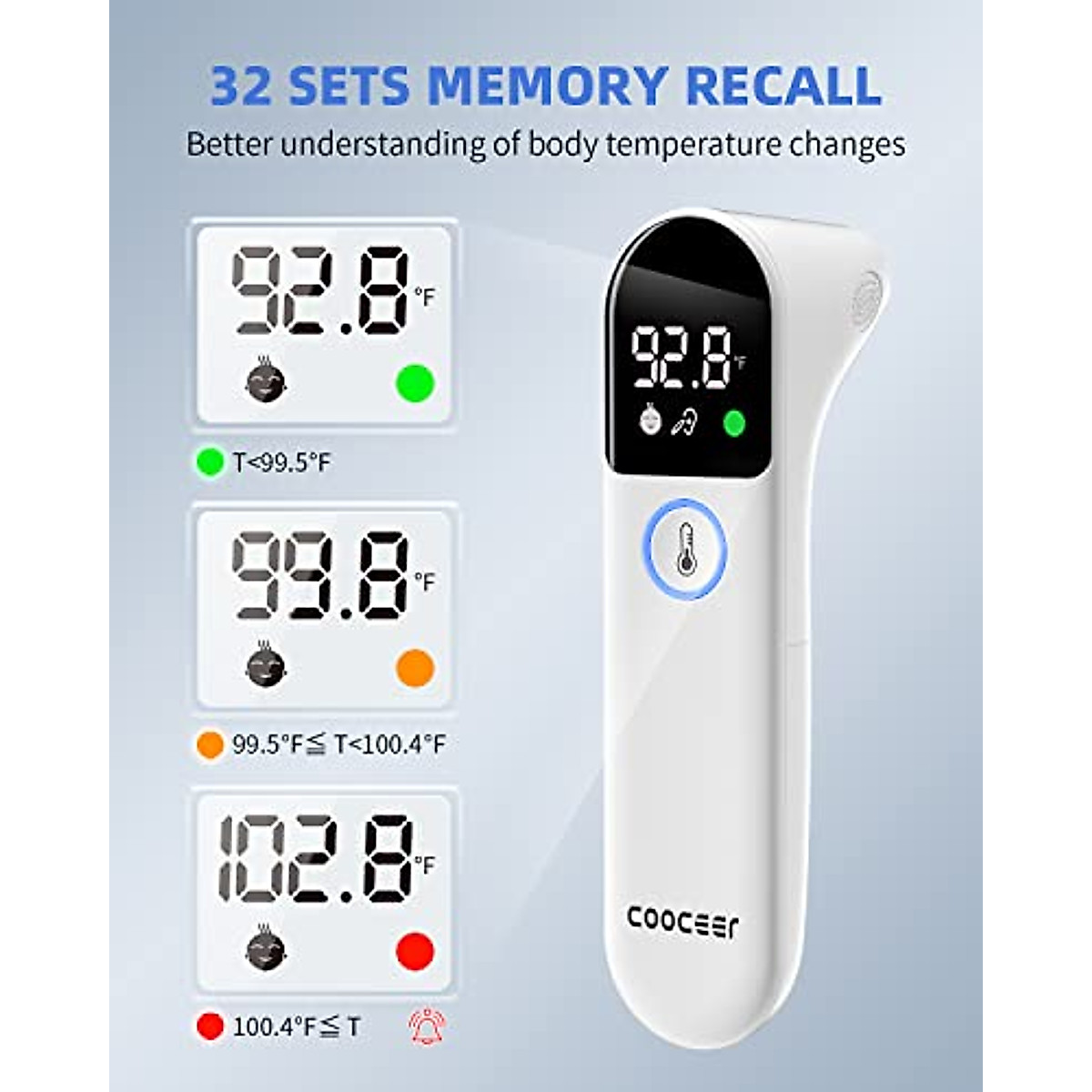 Ear Forehead Thermometer for Adults and Kids: COOCEER Touchless Temperature Measurement - Fast Easy and Accurate Digital Fever Thermometers for Family, Baby, Infants, Toddler, Children