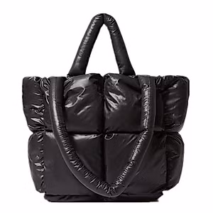 Large Puffer Tote Bag, Lightweight Quilted Cotton Padded Designer Handbags for Women, Luxury Winter Soft Puffer Shoulder Bag (Black)