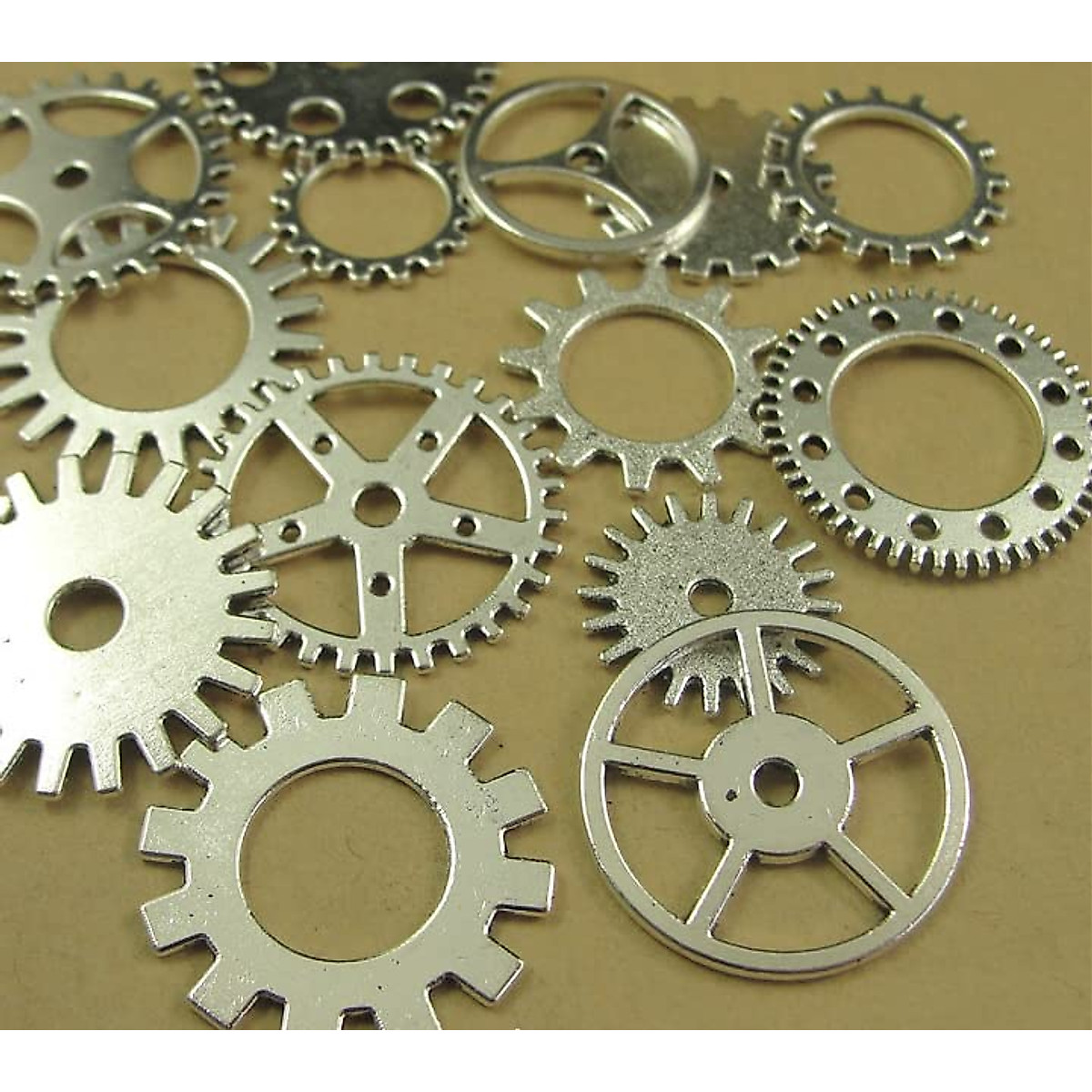 ALL in ONE MAHAVIMOKSA 200 Grams Steampunk Gear Wheel Charms Cog Connectors Pendants Jewelry Finding DIY Craft (Silver)