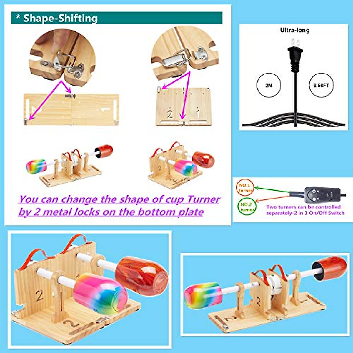 Double 2 Cup Turner Spineer for Crafts,Epoxy Resin 2 Tumbler Spinner Machine Kit,DIY Glitter Epoxy Tumblers