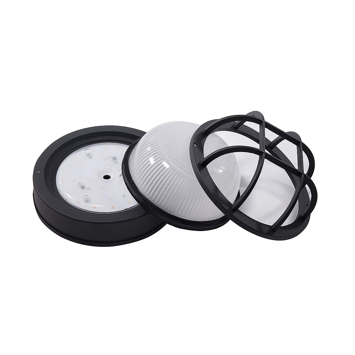 CORAMDEO Outdoor 8” Round LED Nautical Bulkhead Light, Flush Mount for Wall or Ceiling, Wet Location, 75W of Light, 900 Lumens, 3K, Black Cast Aluminum with Frosted Glass Lens