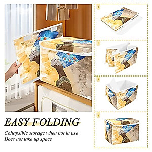 Krafig Old Egyptian Foldable Storage Box Large Cube Organizer Bins Containers Baskets with Lids Handles for Closet Organization, Shelves, Clothes, Toys