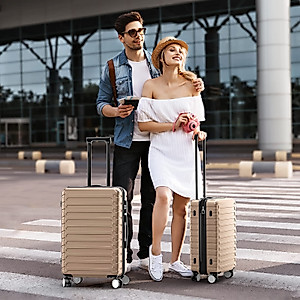 SHOWKOO Luggage Sets Clearance ABS Hardshell 3pcs Luggage Hardside Lightweight Durable Suitcase sets Spinner Wheels Suitcase with TSA Lock (Champage)