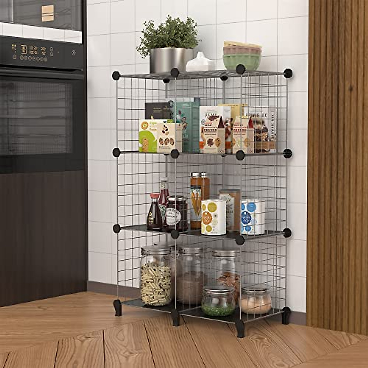 HOMIDEC Closet Organizer, 16 Wire Cube Storage Organizer DIY Bookcase Bookshelf, Metal Grids Storage Shelves for Office, Bedroom, Living Room, Modular Storage Cubes Unit