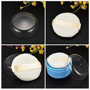 Gejoy 2 Sets 3.5 x 2.4” Large Baby After-Bath Powder Puff Box Empty Body Powder Container with Bath Powder Puffs and Sifter for Home and Travel