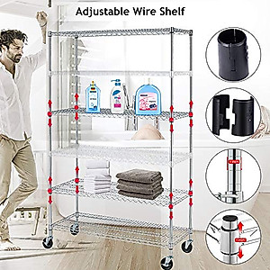 Storage Shelves Wire Shelving Unit Garage Shelving with Wheels Heavy Duty NSF Height Adjustable Steel Commercial Grade Metal Shelving with Castors, 6000 Weight Capacity, for Kitchen Basement Pantry