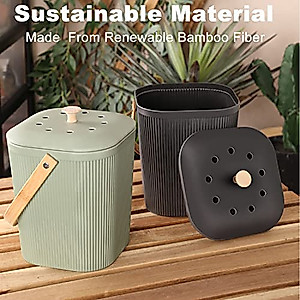 Compost Bin Kitchen, Yatmung Countertop Compost Bin, Compost Bucket Made of Bamboo Fiber, Small Compost Bin with Charcoal Filter, Black