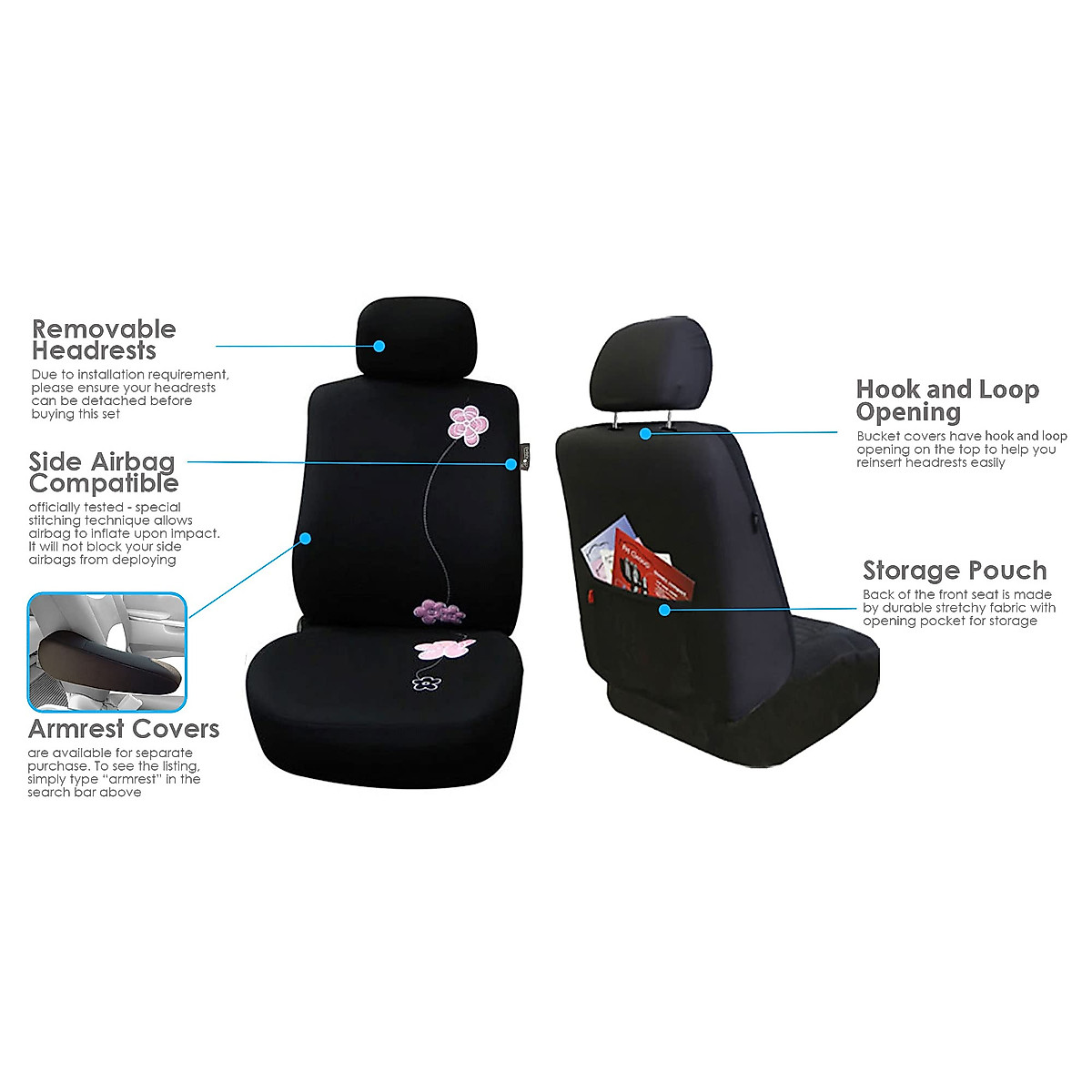 FH Group Automotive Seat Covers Floral Cloth Front Seats Only Combo Small Car Seat Cover Design, Airbag Compatible Universal Fit Interior Accessories Cars Trucks SUV Automotive Seat Covers