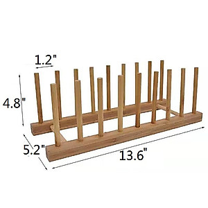 NONGSHAR 8-Slots Bamboo Wooden Plate Racks Dish Stand Holder Kitchen Storage Cabinet Organizer for Dish / Plate / Bowl / Cup / Pot Lid / Cutting Board (8 Slots-2 Pack, bamboo texture)