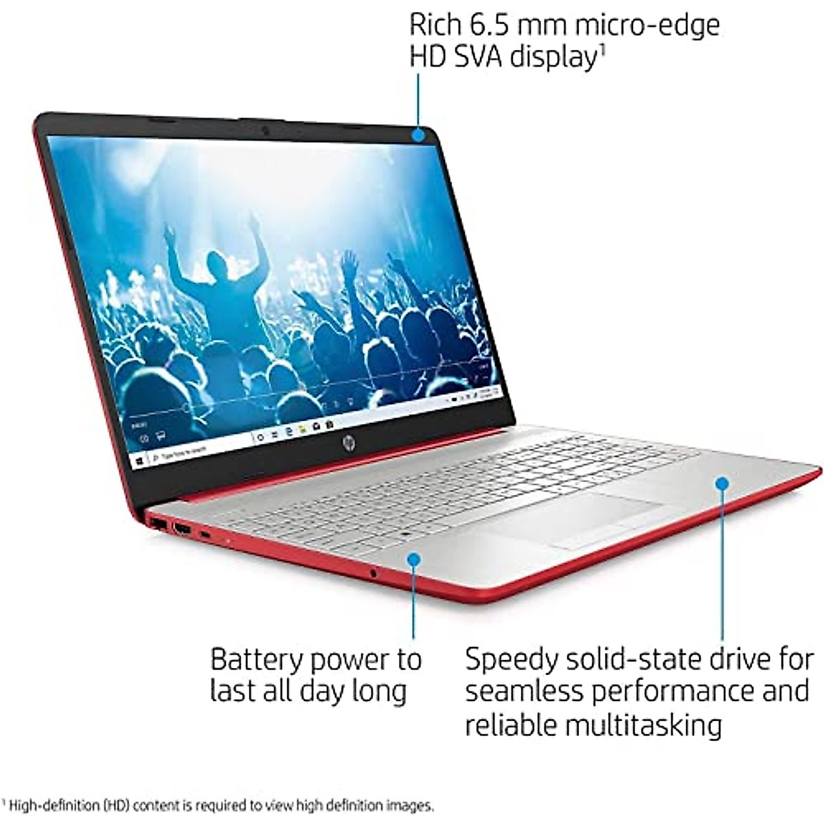 HP Laptop, 15.6" HD Display, Intel Pentium Silver N5030 4 Cores Processor, 16GB DDR4 RAM, 1TB SSD, SD Card Reader, 1-Year Office365 Subscription, HDMI, Wi-Fi, RJ-45, USB-C, Windows OS, Red, JVQ MP