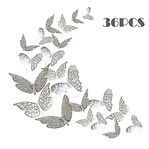 Seasonsky 108PCS 3D Butterfly Wall Stickers Wall Decal Decor Art Decorations Sticker Removable Hollow Butterfly 3 Sizes for Room Home Classroom Offices Bedroom Decor