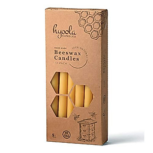 Hyoola 9 Inch Beeswax Taper Candles 12 Pack – Handmade, All Natural, 100% Pure Unscented Bee Wax Candle - Tall, Decorative, Golden Yellow – 5 Hour Burn Time