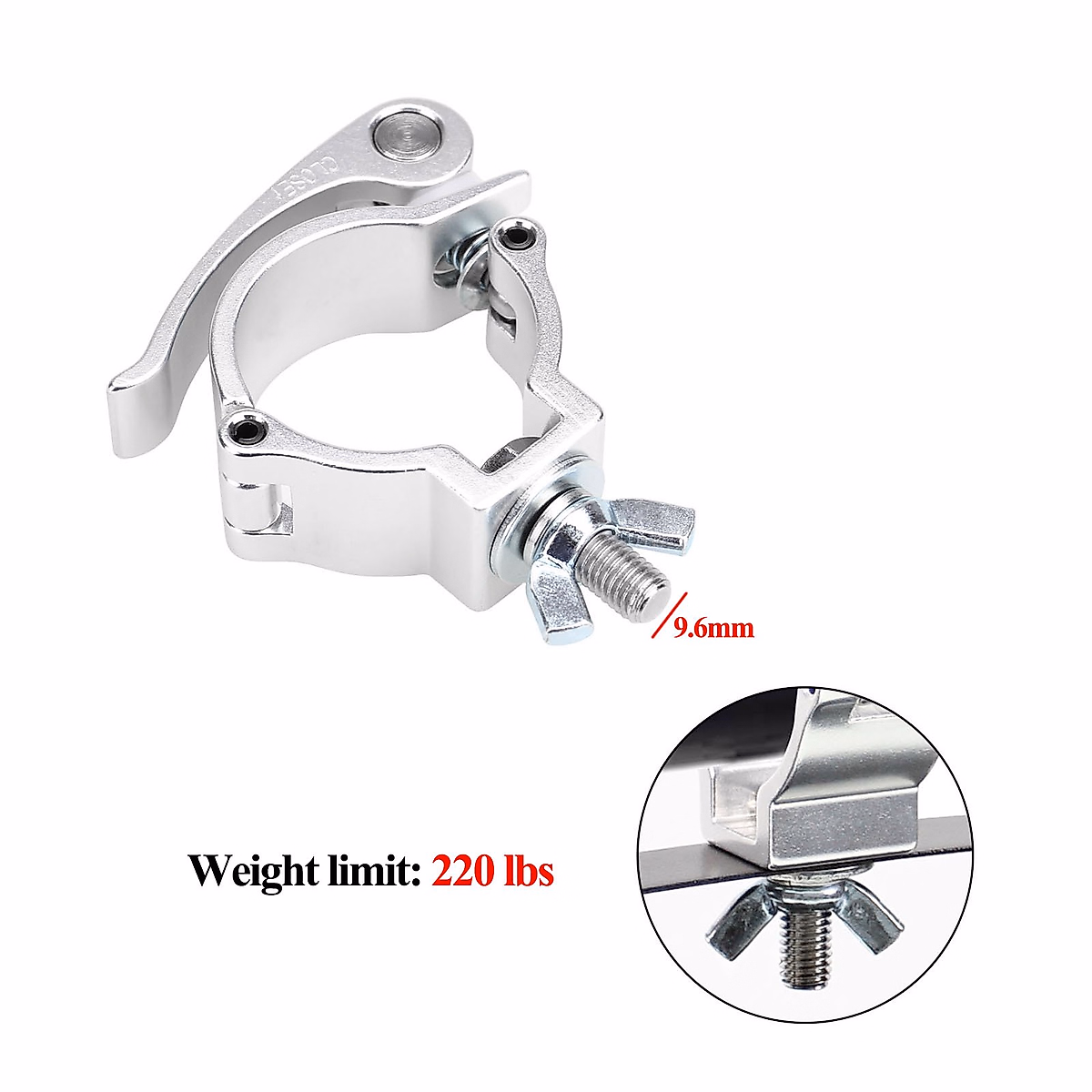 5 Pack 2 Inch Quick Lock and Release Heavy Duty 220 Lbs Aluminum Alloy Stage Lighting Clamp for Moving Head Light Par Light Spotlight Fit 50 mm OD Pipe -TUV Certificated