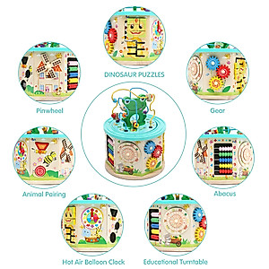 LAVIEVERT Activity Center Play Cube 10-in-1 Bead Maze Shape Sorter Multipurpose Educational Toy Wooden Learning Game for Toddlers & Kids
