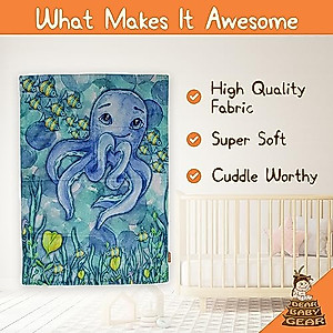 Dear Baby Gear - Ocean Baby Blanket - Double-Layered Ocean Theme Swaddle - Soft Plush for Girls & Boys - Adorable Octupus with Fish Design - Beach-Inspired, Light Blue Minkies (40 x 30 inches)