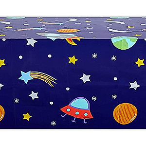 Blue Plastic Tablecloth for Outer Space Birthday Party (54 x 108 in, 3 Pack)