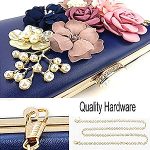 AMAZE Flower Clutch Purse for Women Floral Evening Bags for Wedding Bride Formal Party (Navy Blue)