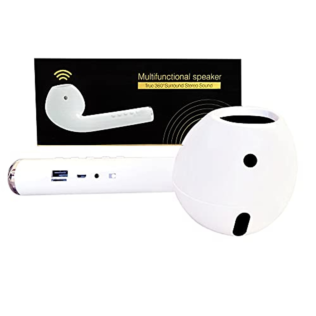 Upgraded True Wireless Bluetooth Speaker with LED Flashlight, 5 Watts, Built-in Mic, 50 Ft Wireless Range | 1800mAh | Portable Wireless Bluetooth Speaker for Home, Outdoor, Travel, Party, Gift (White)