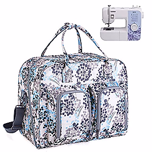 Teamoy Sewing Machine Carrying Case, Sewing Machine Tote with Bottom Wooden Board Pad for Most Standard Sewing Machines and Accessories, Dandelion