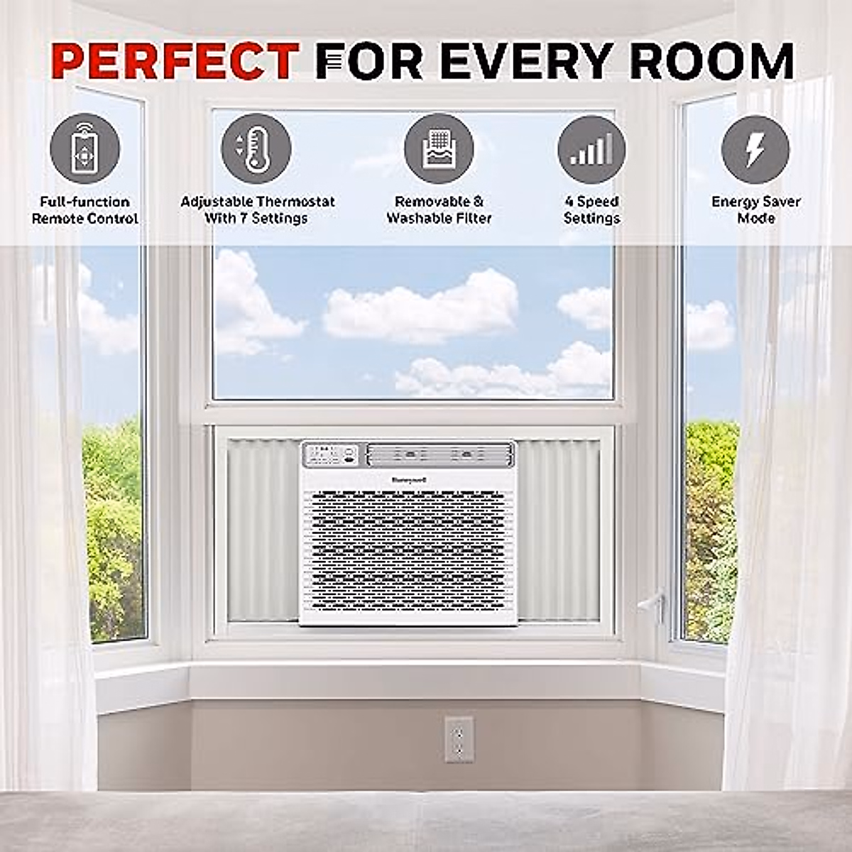 Honeywell 8,000 BTU Digital Window Air Conditioner, Remote, 4 Modes, Eco, 350 sq ft Coverage