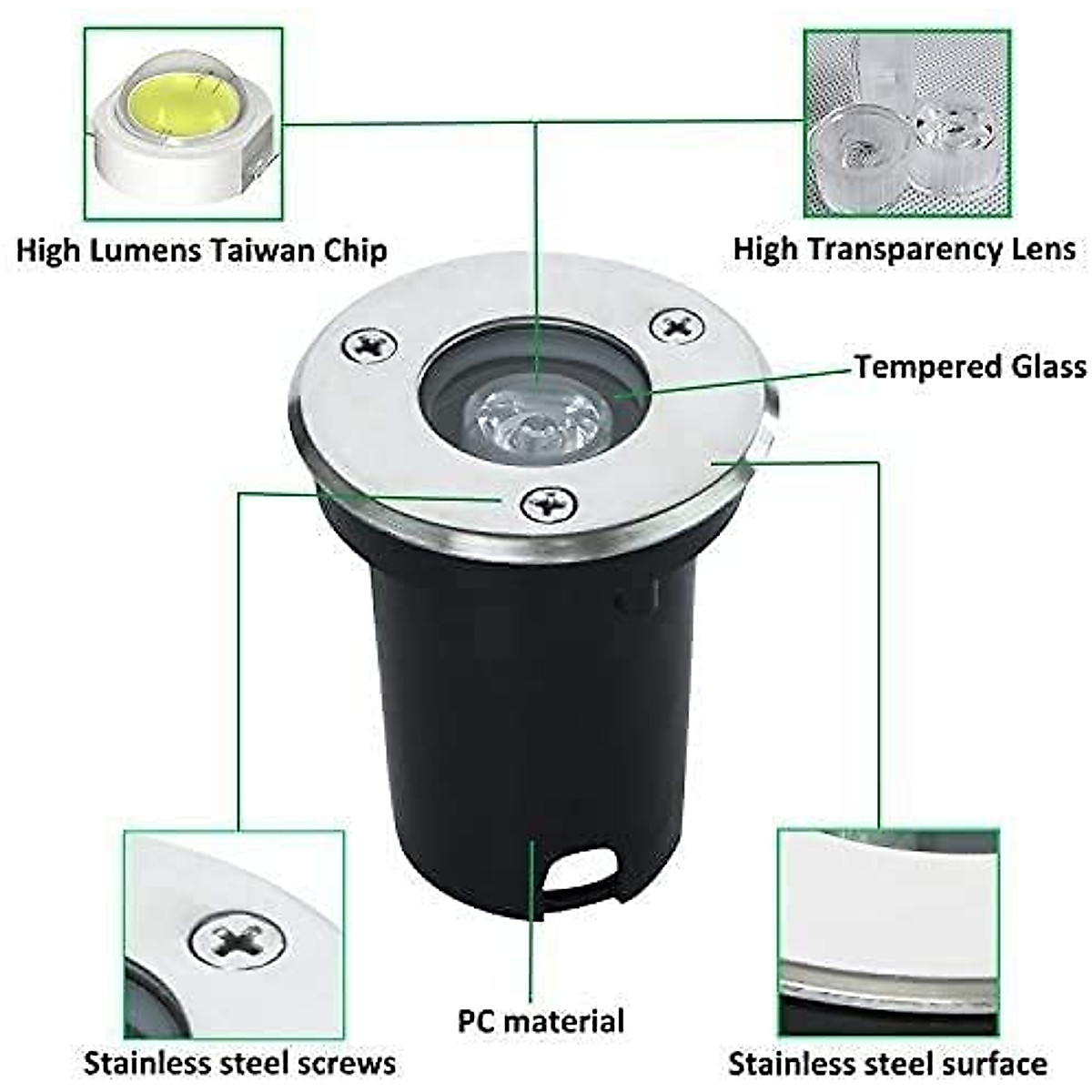 Garden Buried Light 1W LED IP67 Underground Recessed Inground Warm White 120V for Outdoor Landscape Lighting(4 Pack)