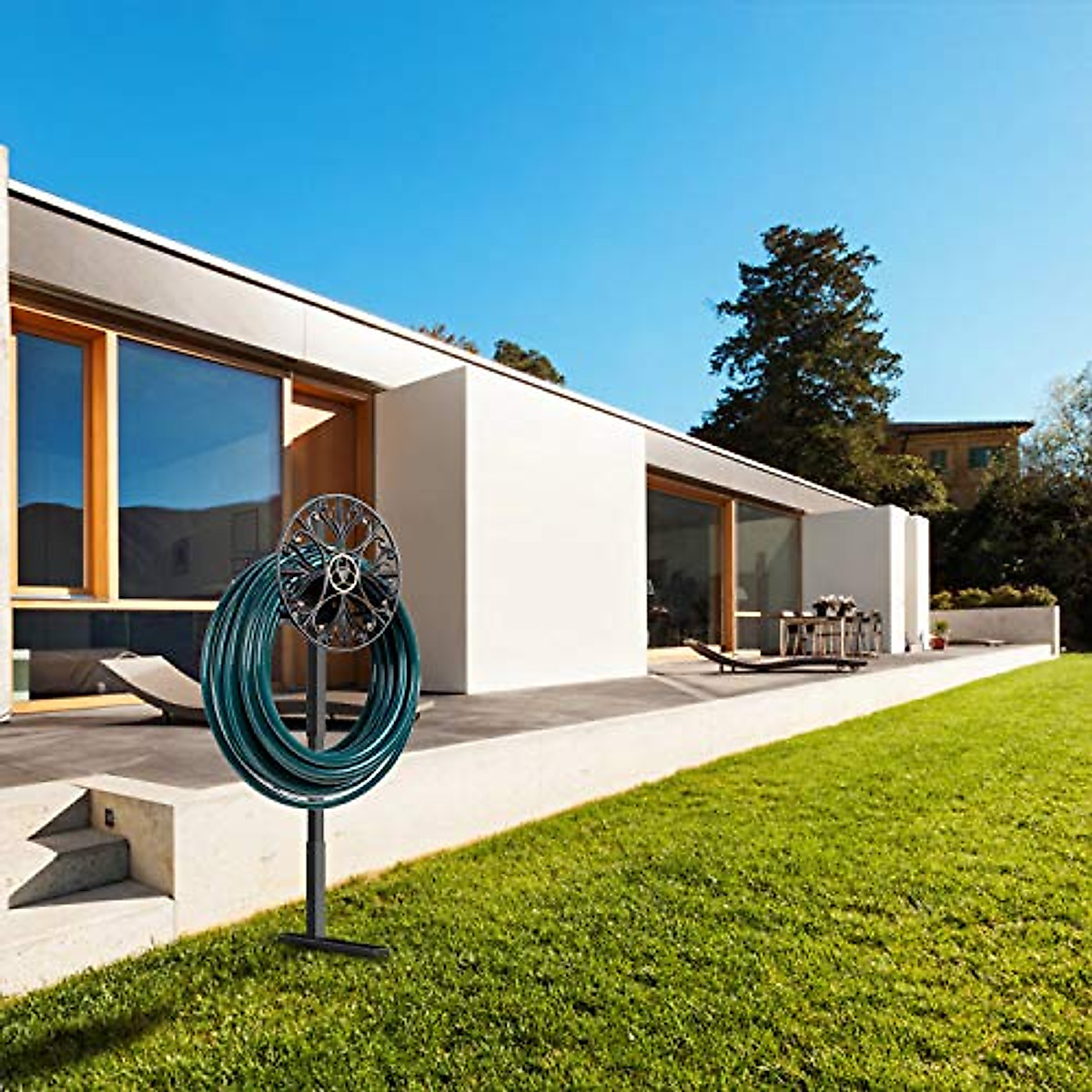 GOFORWILD Garden Hose Holder, Decorative Hose Butler Sturdy Water Hose Rack, Durable Wall Hose Hanger, Holds 125-Feet of 5/8-Inch Hose, Hose Reel, Made of Stainless Cast Aluminum, 7008