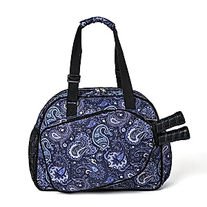 Boulder Bee | Premium Pickleball Bags | PickleBall Tote Bag for Women | Women’s Hand/Shoulder Gym Bag w Water Bottle Holder | With Racquet/Paddle Holder (Blue cashew flower)