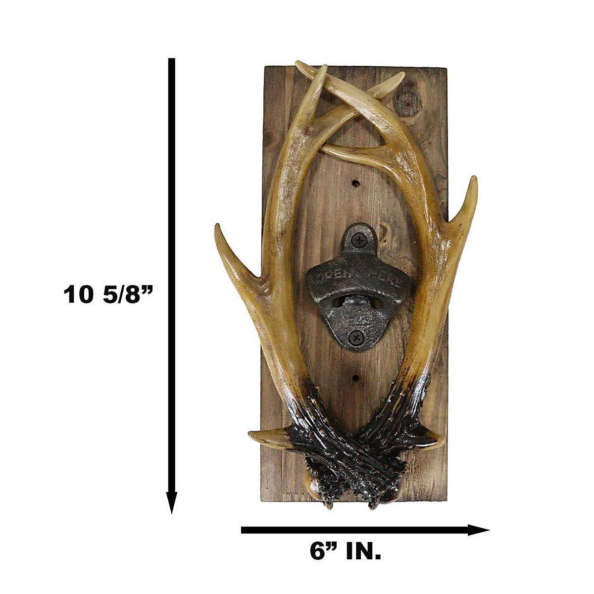 Ebros Rustic Western Faux Entwined Hunter's Stag Deer Antlers Trophy Mounted On Wood Plank Vintage Style Soda Beer Bottle Cap Cast Metal Opener 10.75" High Buck Deers Cabin Lodge Country Wall Plaque
