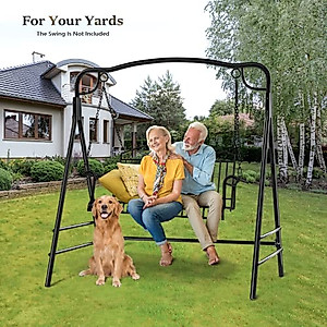 VINGLI Upgraded Metal Porch Swing Stand with Black Finish, Heavy Duty 660 LBS Weight Capacity Steel Swing Frame with Extra Side Bars, Powder Coated Hanging Swing Frame Set for Outdoors