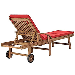 Sun Loungers with Cushions 2 pcs Solid Teak Wood Red Folding Sun Lounger.Foldable Chaise Lounge.Adjustable Outside Patio Sunlounger.Outdoor Wooden Garden Lounge Chair