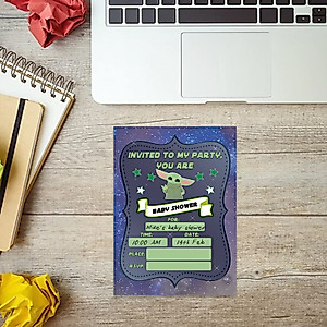 20 Baby Shower Invitations for Boys, Baby Yoda Baby Shower Invites with Envelopes, Star Wars Space Galaxy Fill-in Invitations Cards It's A Boy Party Supplies