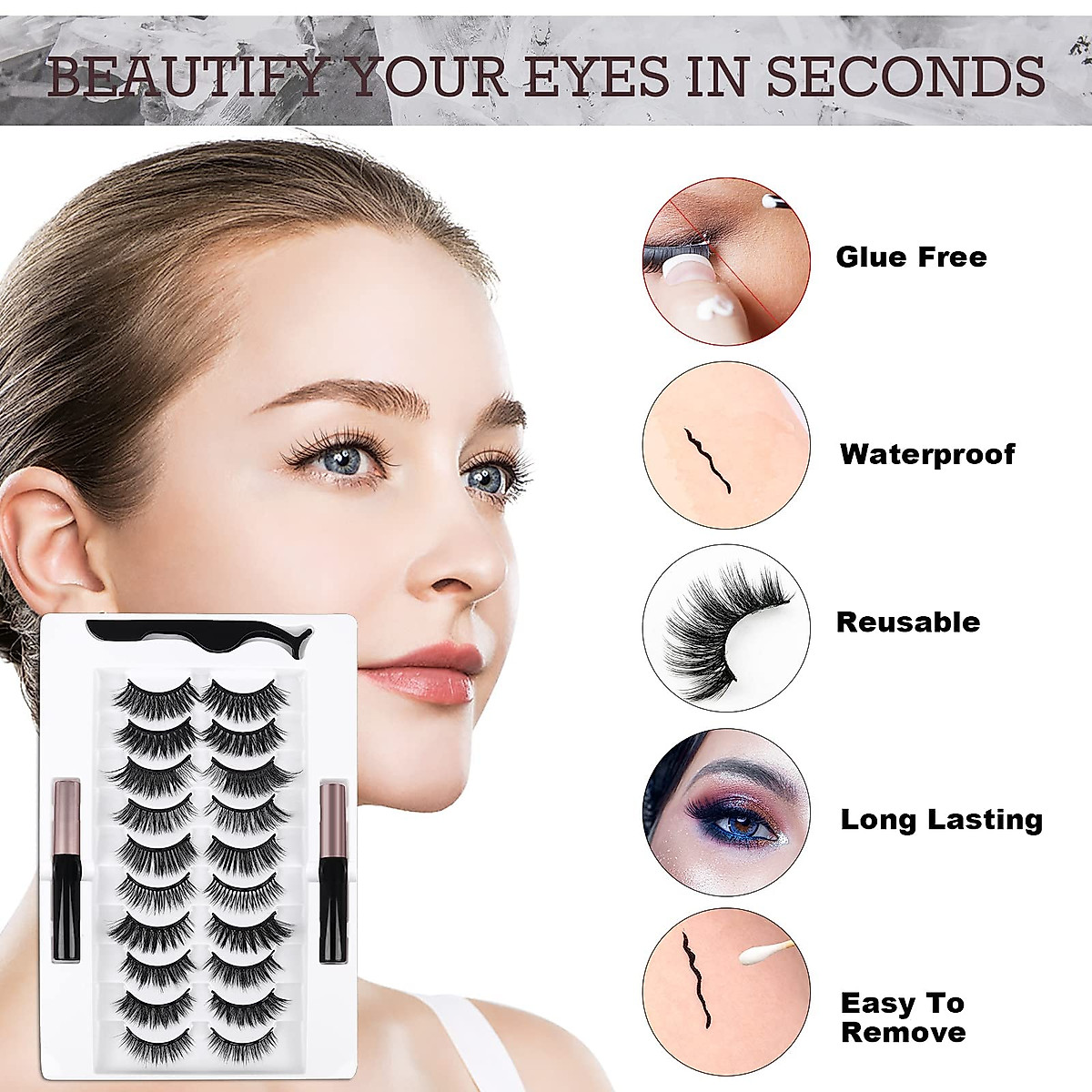 20 Kinds of 3D 5D Magnetic Eyelash Kit with Different Density, Magnetic Eyelashes with 4 Magnetic Eyelash Glue and 2 Tweezers, for Women and Girls Natural Look No Glue Needed