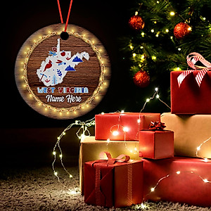 Prezzy Personalized West Virginia Christmas Ornaments Travel Souvenir Gift for Men Women Family Hanging Xmas Tree Decorations for Home Decor West Virginia Gifts Circle Ceramic Ornament 3'' Keepsake