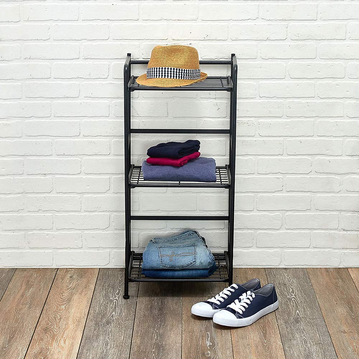 Flipshelf Folding Metal Bookcase-Small Space Solution-No Assembly-Home, Kitchen, Bathroom and Office Black, 3 Shelves, Narrow