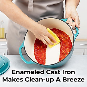 Zulay Kitchen 6 Quart Enameled Cast Iron Dutch Oven with Lid – Premium Durability & Oven Safe up to 500°F – Heavy Duty Cookware Perfect for Bread Baking, Stews, Braising & Roasting – Turquoise